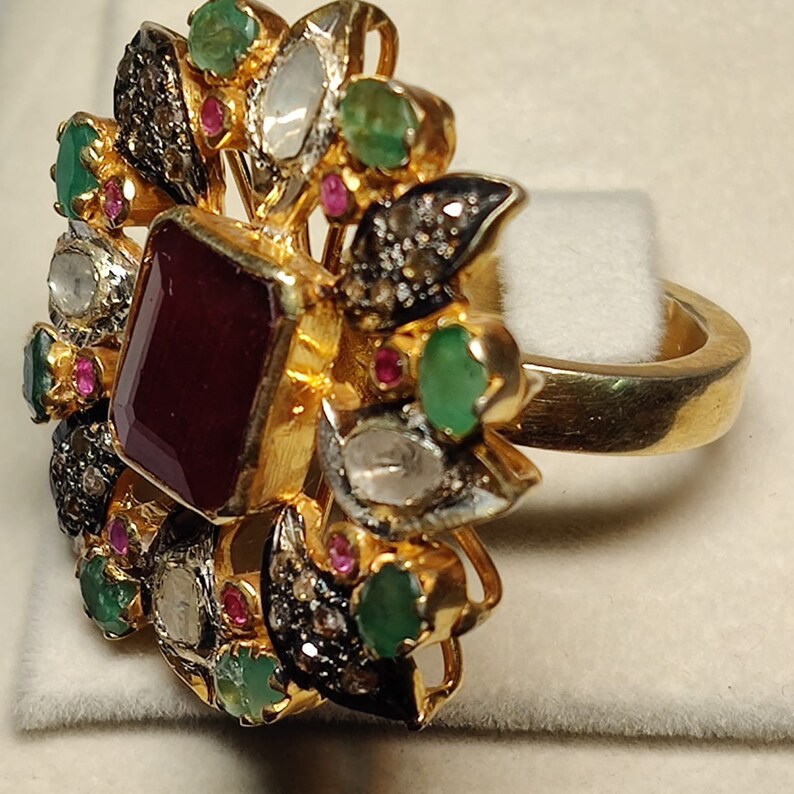 Natural Ruby Polki Diamond Ring, Genuine Pave Diamond Ring, Victorian ...