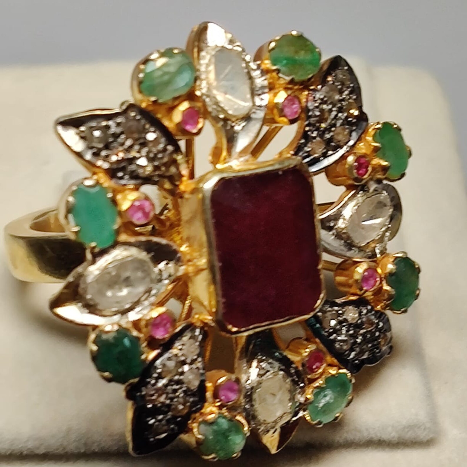 Natural Ruby Polki Diamond Ring, Genuine Pave Diamond Ring, Victorian ...