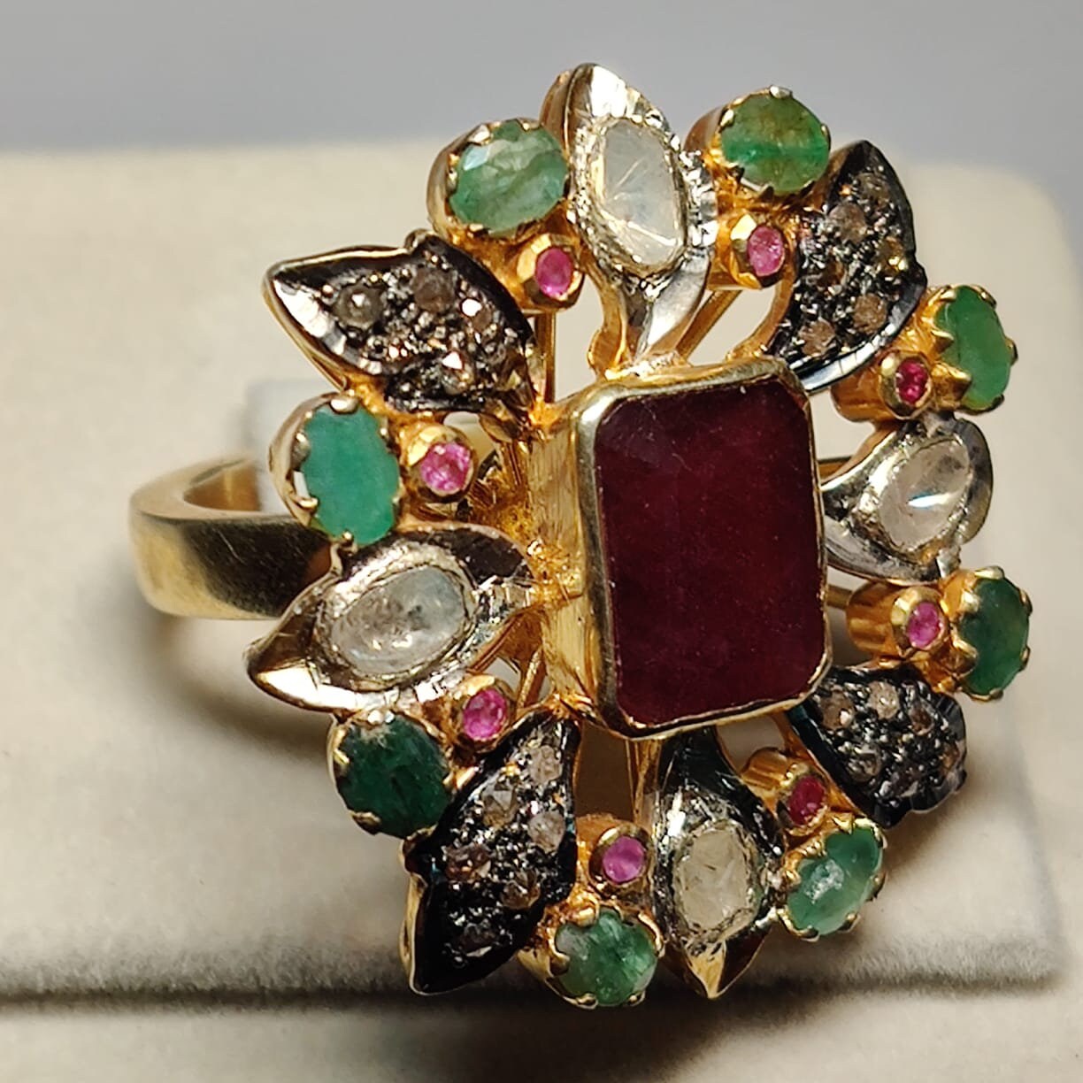Natural Ruby Polki Diamond Ring, Genuine Pave Diamond Ring, Victorian ...