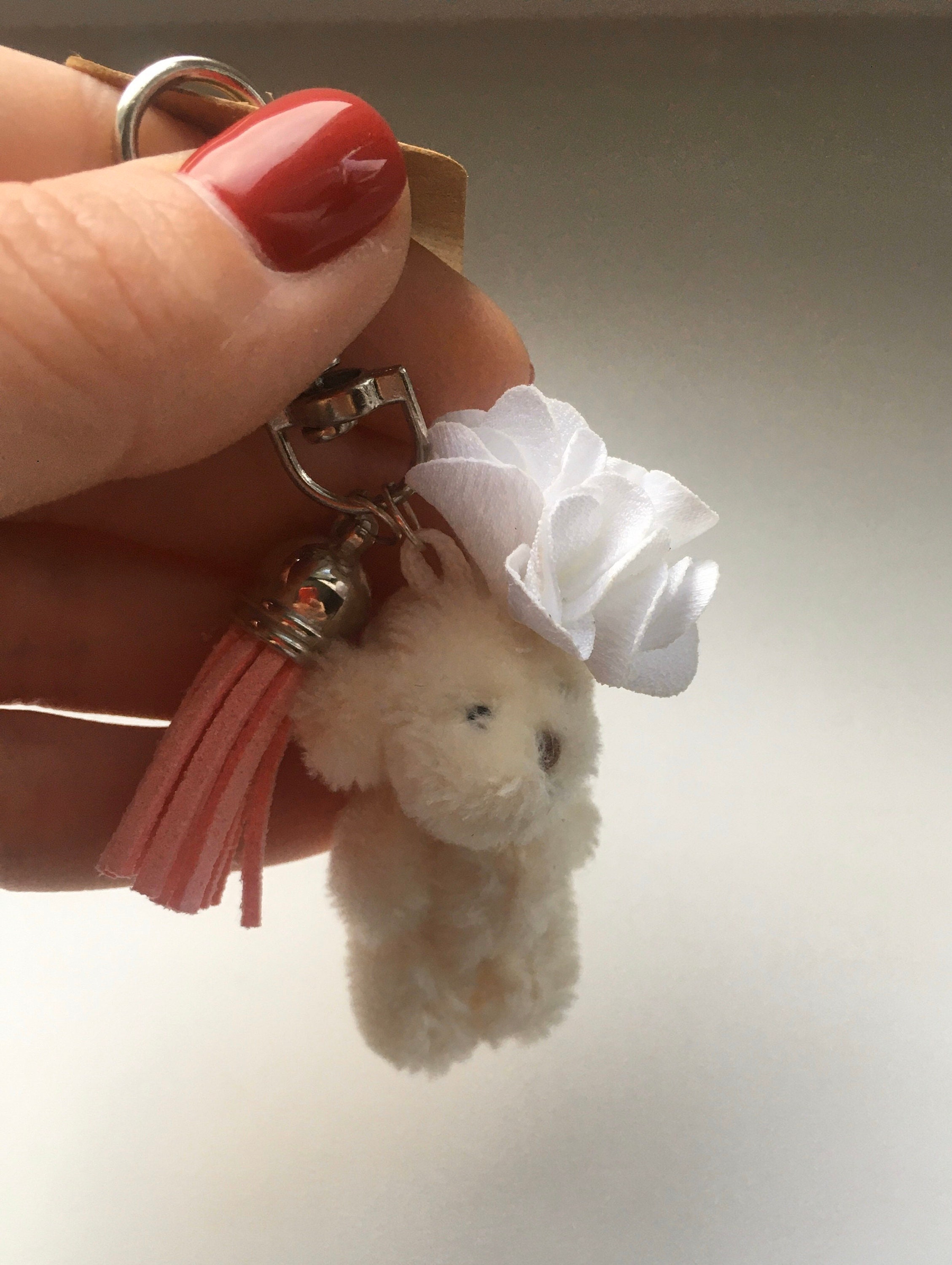 Bear keychain Baby bear keychain White bear keychain Tassel | Etsy