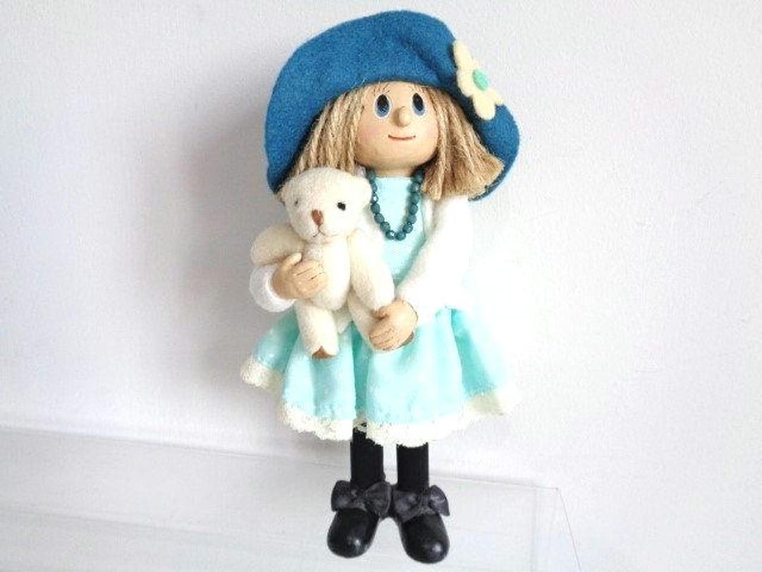 Hobo Designs Handmade Dumpling Doll With Teal Dress and Hat With Teddy ...
