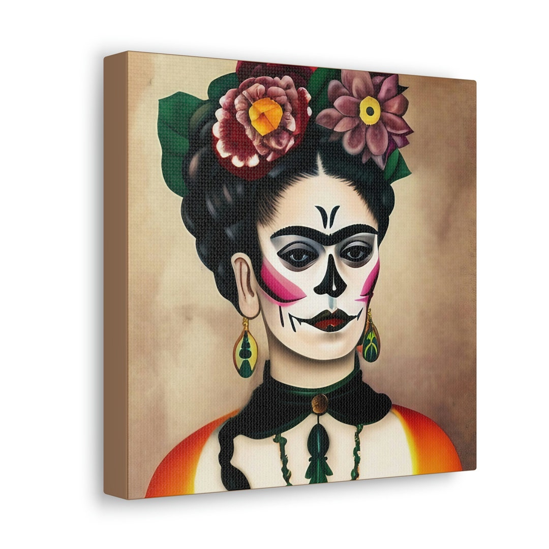 Frida Kahlo Inspired 10x10 Canvas Print: Iconic Día De Los Muertos Face ...