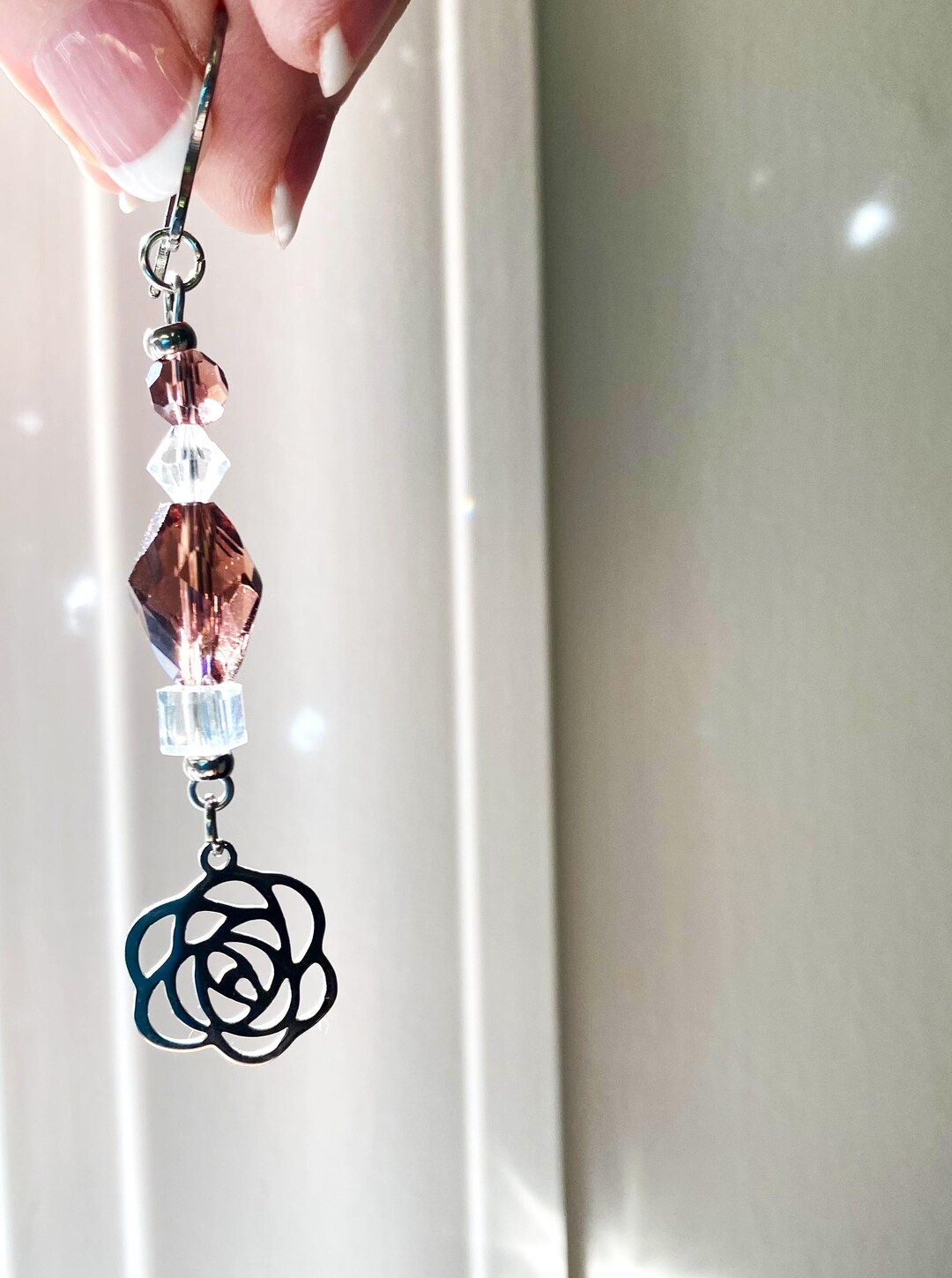 ROSE SUN CATCHER for Your Plants or Windows- Mauve Pink Swarovski ...