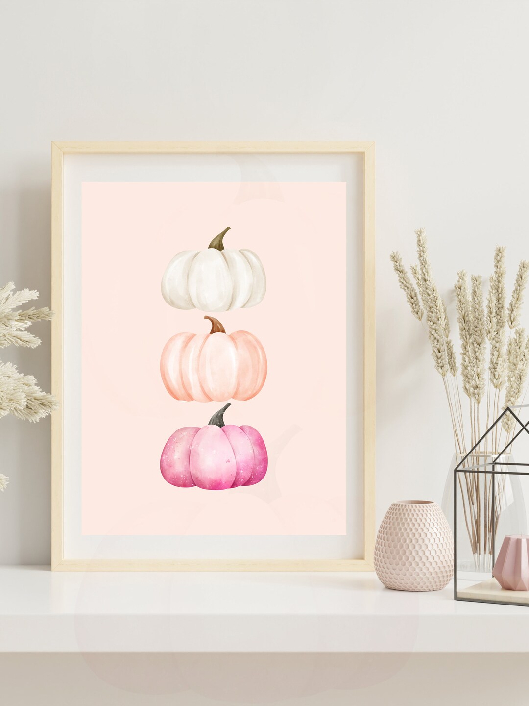 Pumpkin Stack Pink Boho Pastel Halloween Fall Decor Digital Download 1 ...