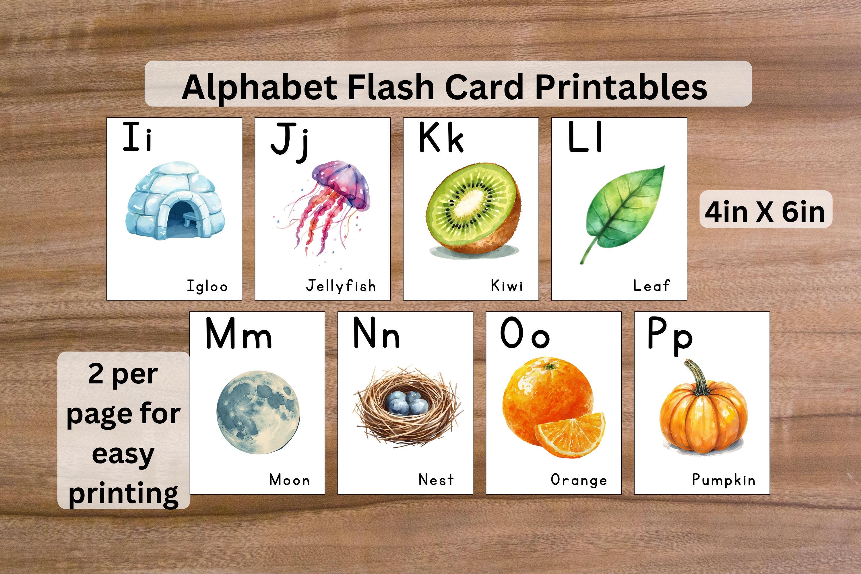 Alphabet Flashcards Printable, Watercolor ABC Flash Cards, Preschool ...