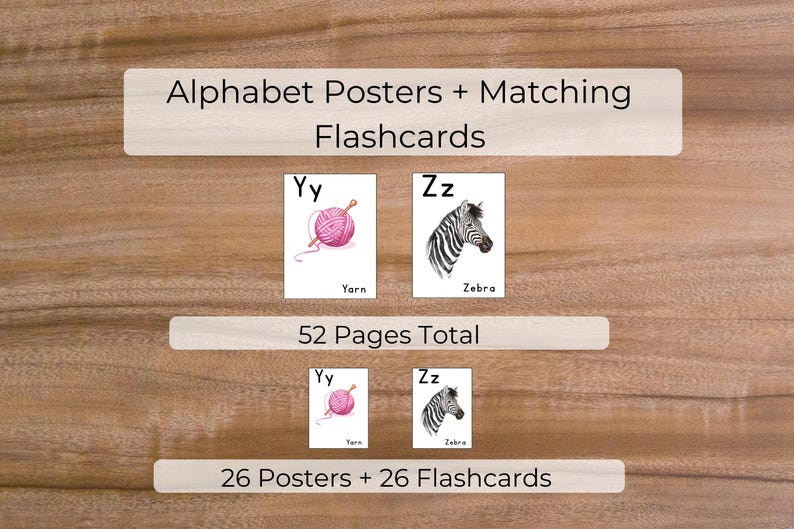 Alphabet Posters and Flashcards Bundle, Watercolor ABC Printable Set ...
