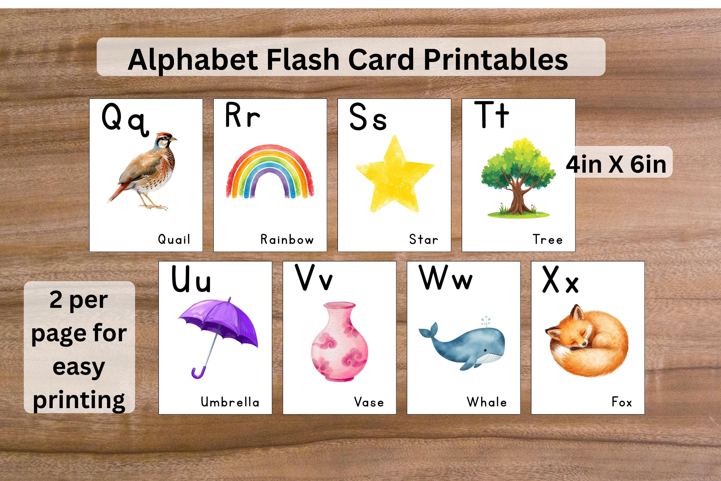 Alphabet Flashcards Printable, Watercolor ABC Flash Cards, Preschool ...