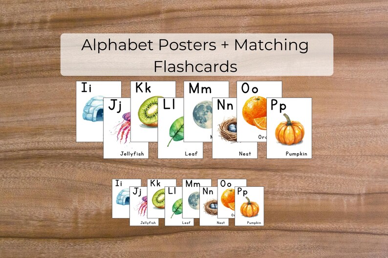 Alphabet Posters and Flashcards Bundle, Watercolor ABC Printable Set ...