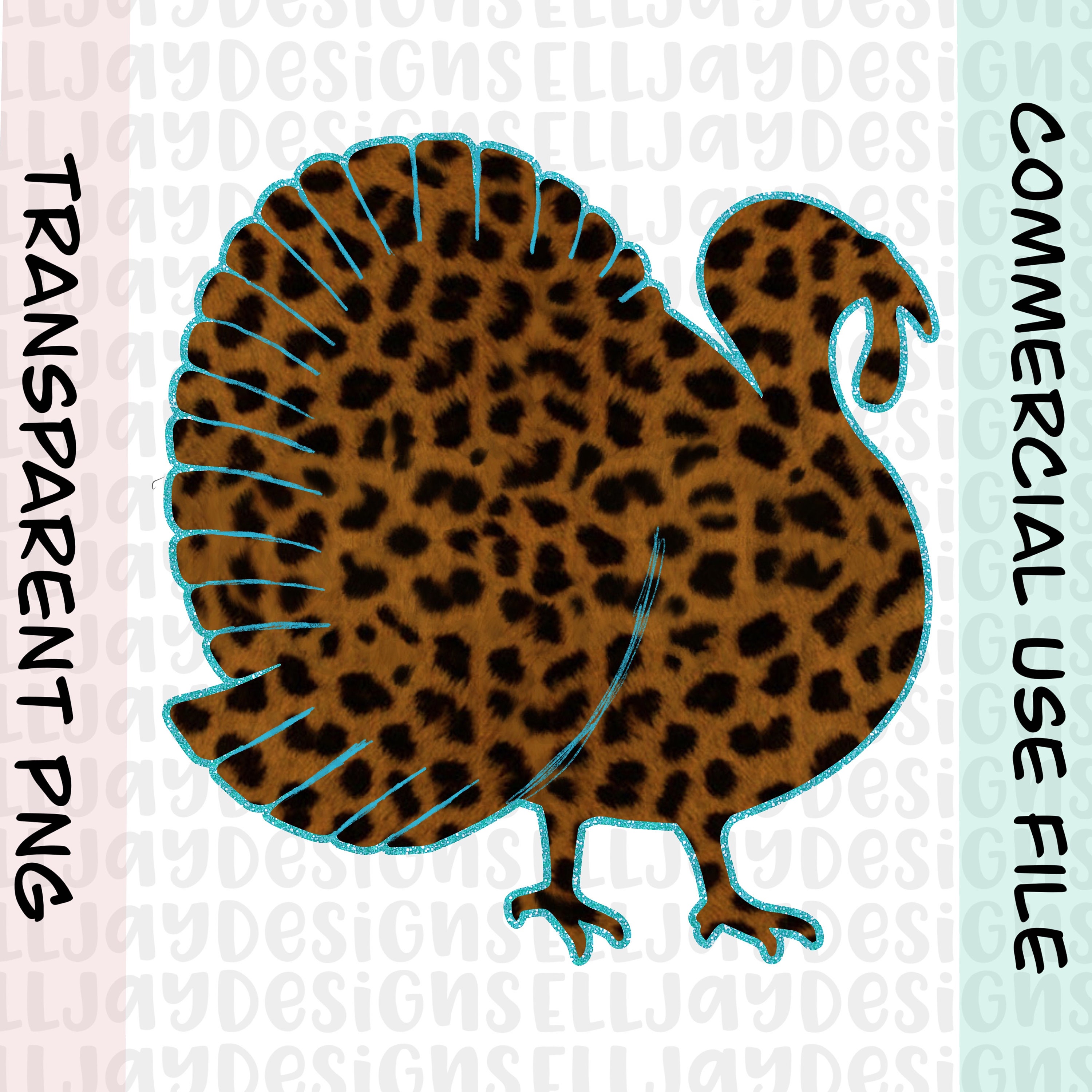 Leopard Print Turkey PNG, Thankful PNG, Aqua Blue Teal, Thankful ...