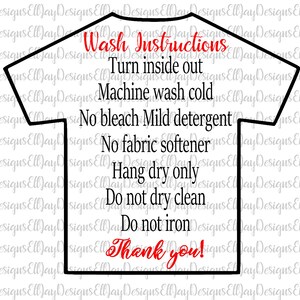 Shirt Wash Instructions Svg, HTV Shirt Care Card, Care Card Svg, Shirt ...