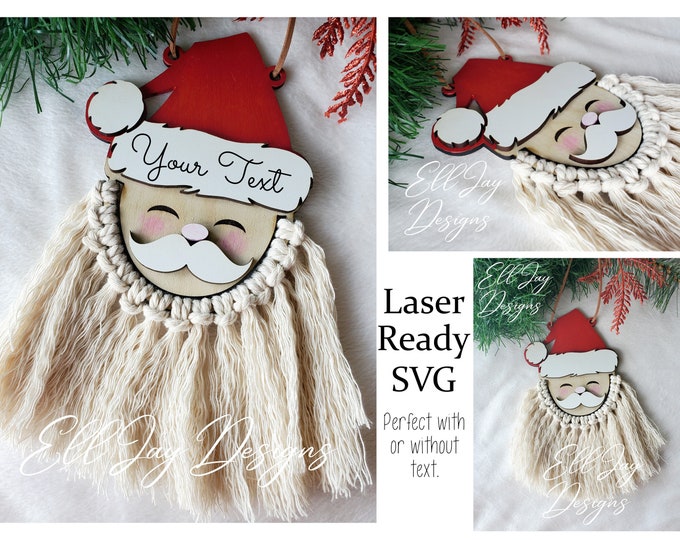 Macramé Santa Ornament SVG, Laser Ready File, Gift Tag, Stocking Name ...