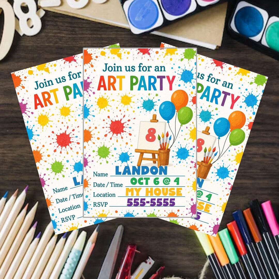 Art Party Invitation | Colorful Paint Splatter Birthday Invite | 5x7 ...