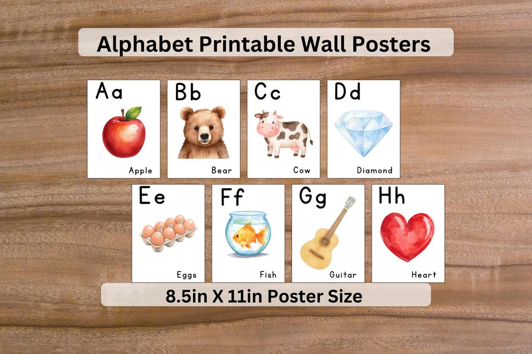 Watercolor Alphabet Poster, Nursery Classroom Decor PDF Printables - Etsy