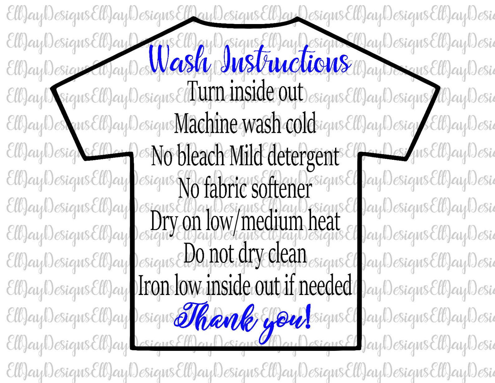 Shirt wash instructions svg HTV shirt care card care card | Etsy