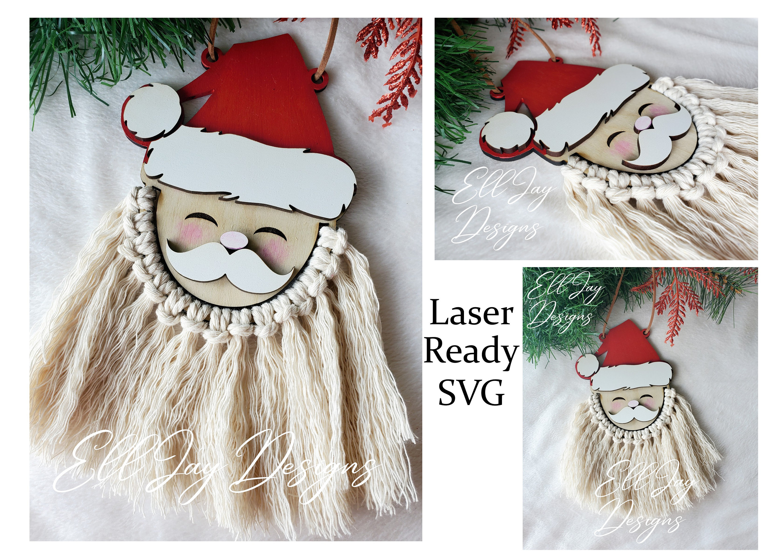 Macramé Santa Ornament SVG Laser Ready File Gift Tag - Etsy