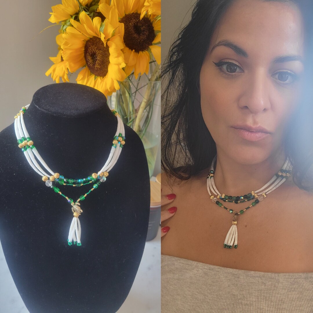 Emerald Greens Crystal Tiered Dentalium Shell Necklace Authentic ...