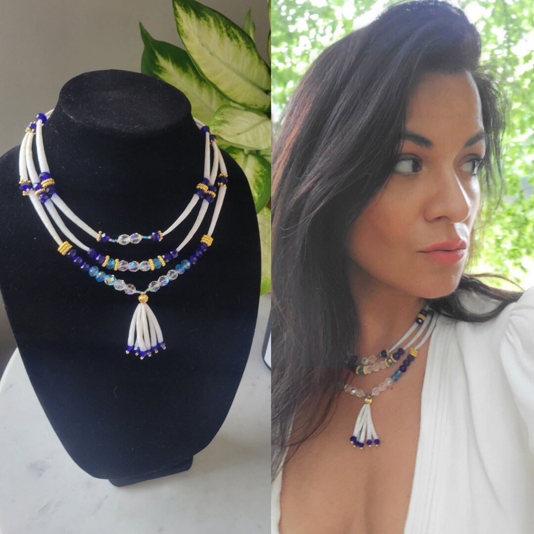 Ocean Blues Crystal Tiered Dentalium Shell Necklace Authentic ...