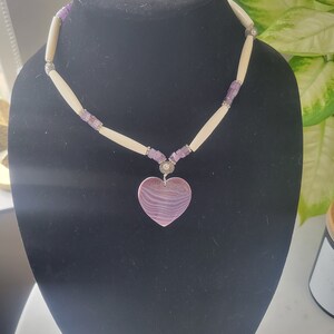 Wampum Shell Heart Amethyst and Crystal Hairpipe Bone Necklace ...
