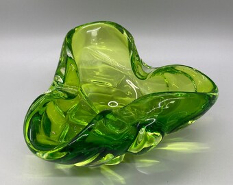 Vintage Canadian Art Glass Amber Green 13 Wide Freeform Bowl Large Mid ...