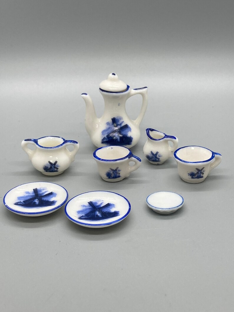 Vintage Dollhouse Mini Delft Tea Set - Etsy