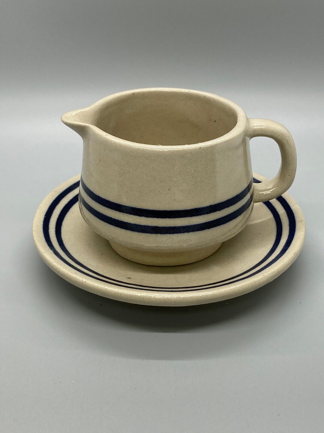 Vintage Stoneware Blue Stripe Creamer and Plate - Etsy