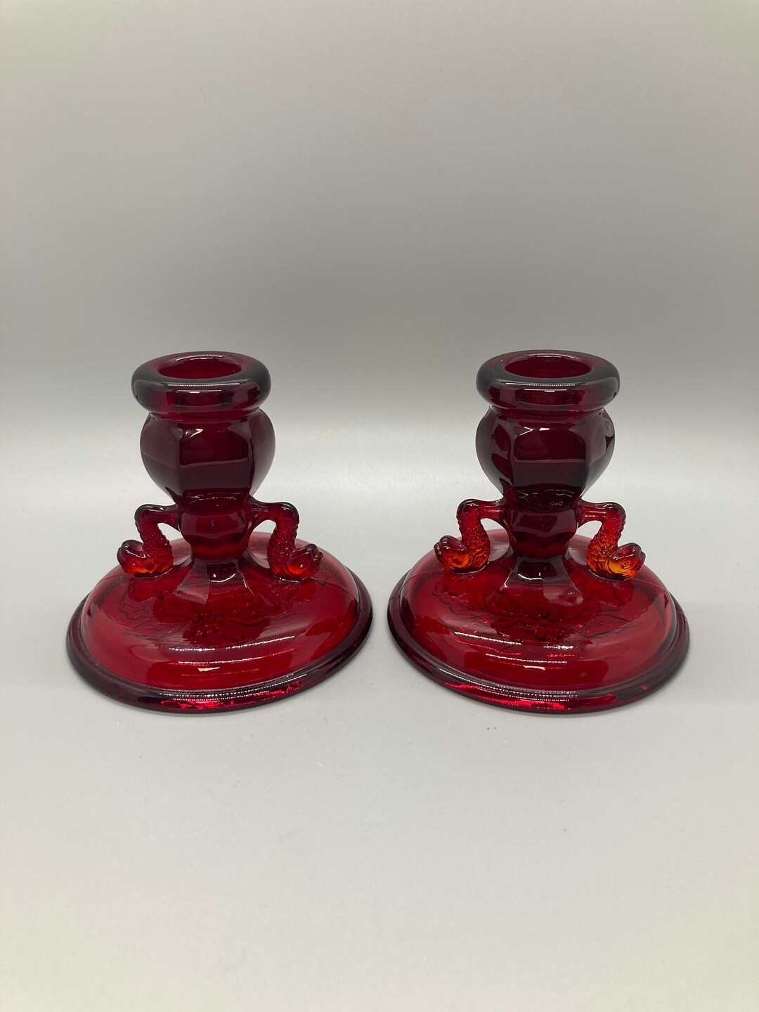 Vintage Fenton Dolphin Amberina Ruby Red Single Taper Candlesticks - Etsy