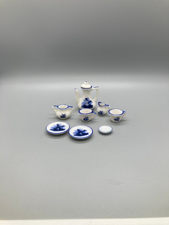 Vintage Dollhouse Mini Delft Tea Set - Etsy