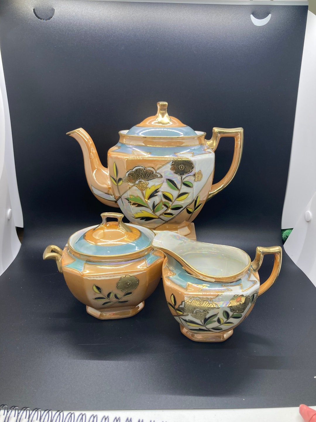 Vintage Japan Hand Painted Luster Teapot Cream and Sugar Set - Etsy