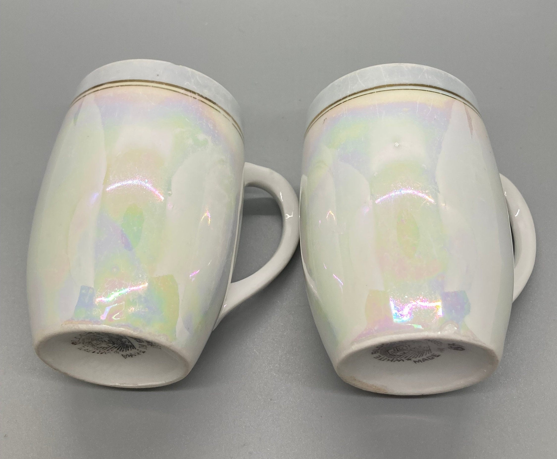 Pair of Vintage White Block German Luster Ware Small Cups - Etsy