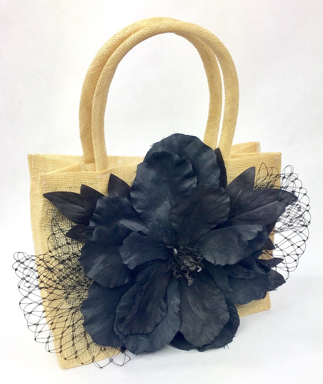 Handmade Sinamay Bag With Unique Floral and Veiling Trim - Etsy