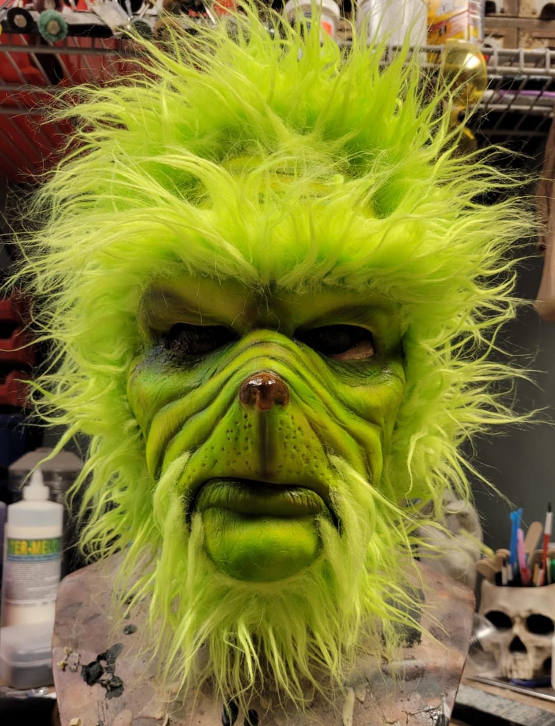 The Mean Green One Latex Strap Mask- Moveable Mouth- Animated Green Fur ...