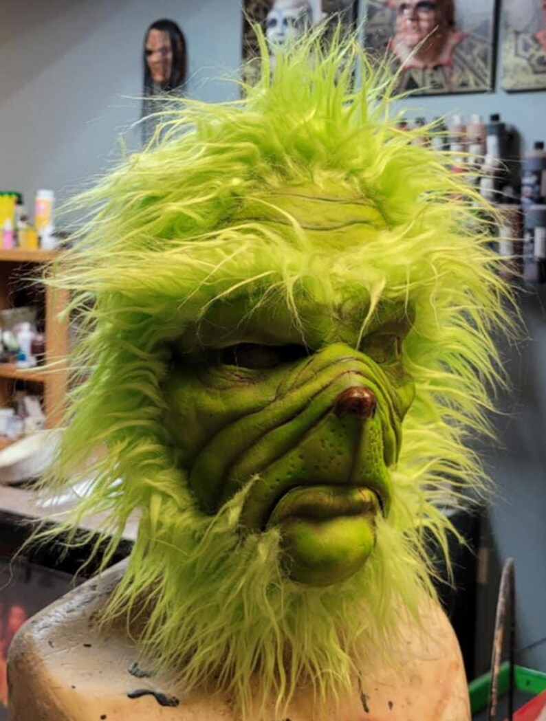 The Mean Green One Latex Strap Mask- Moveable Mouth- Animated Green Fur ...