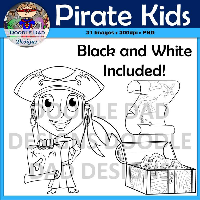 Pirate Kid Clip Art (treasure, Ship, Skull, Sword, Boat,) - Etsy