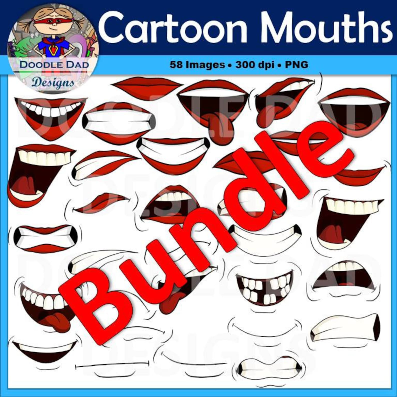 Cartoon Mouths Clip Art Bundle emotions, Happy, Angry, Laughing - Etsy