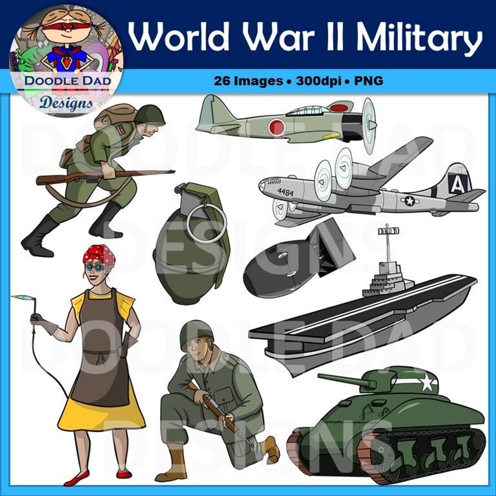 World War II Military Clip Art (world War 2, Soldiers, Plane, Aircraft ...