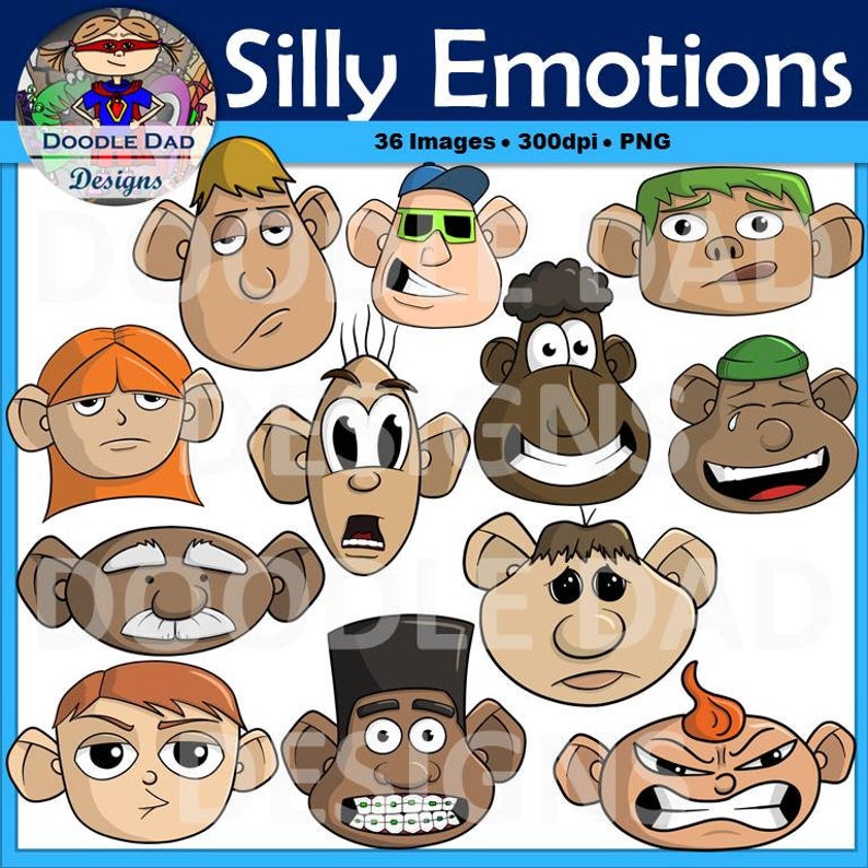 Silly Emotional Faces Clip Art (happy Emotions, Sad, Scared, Angry ...