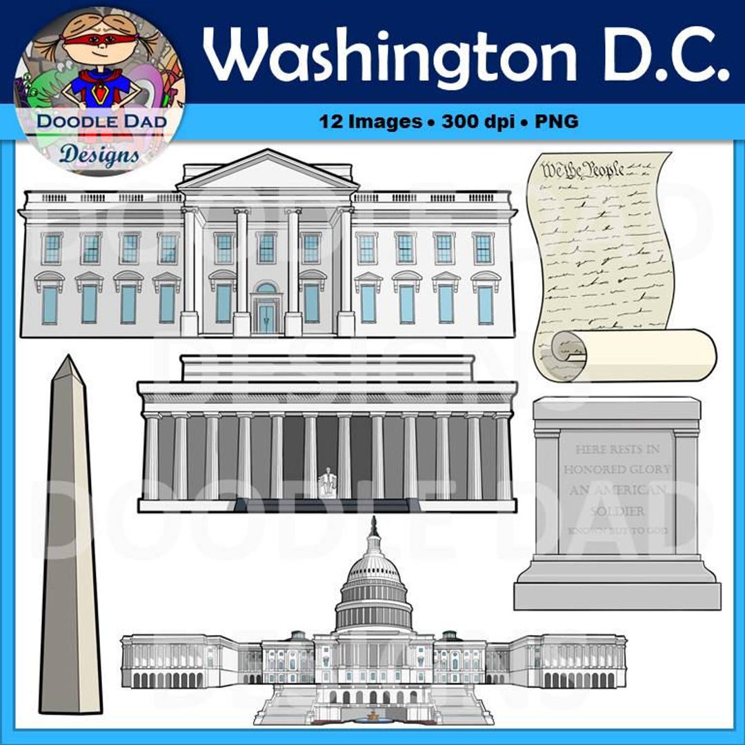Washington D.C. Clip Art (capitol Building, Washington Monument, White ...