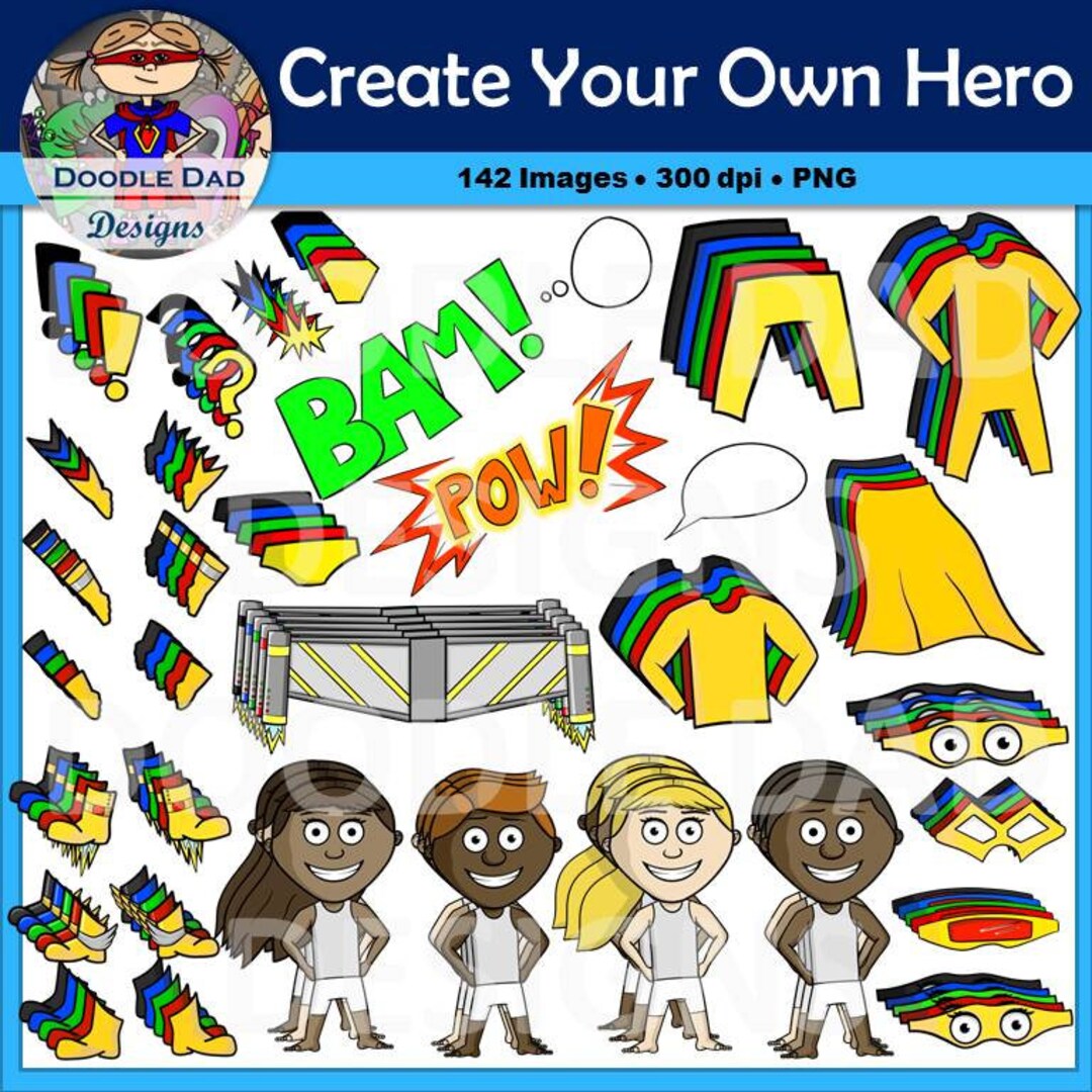 Create Your Own Superhero Clip Art (customize, Build, Dress-up ...