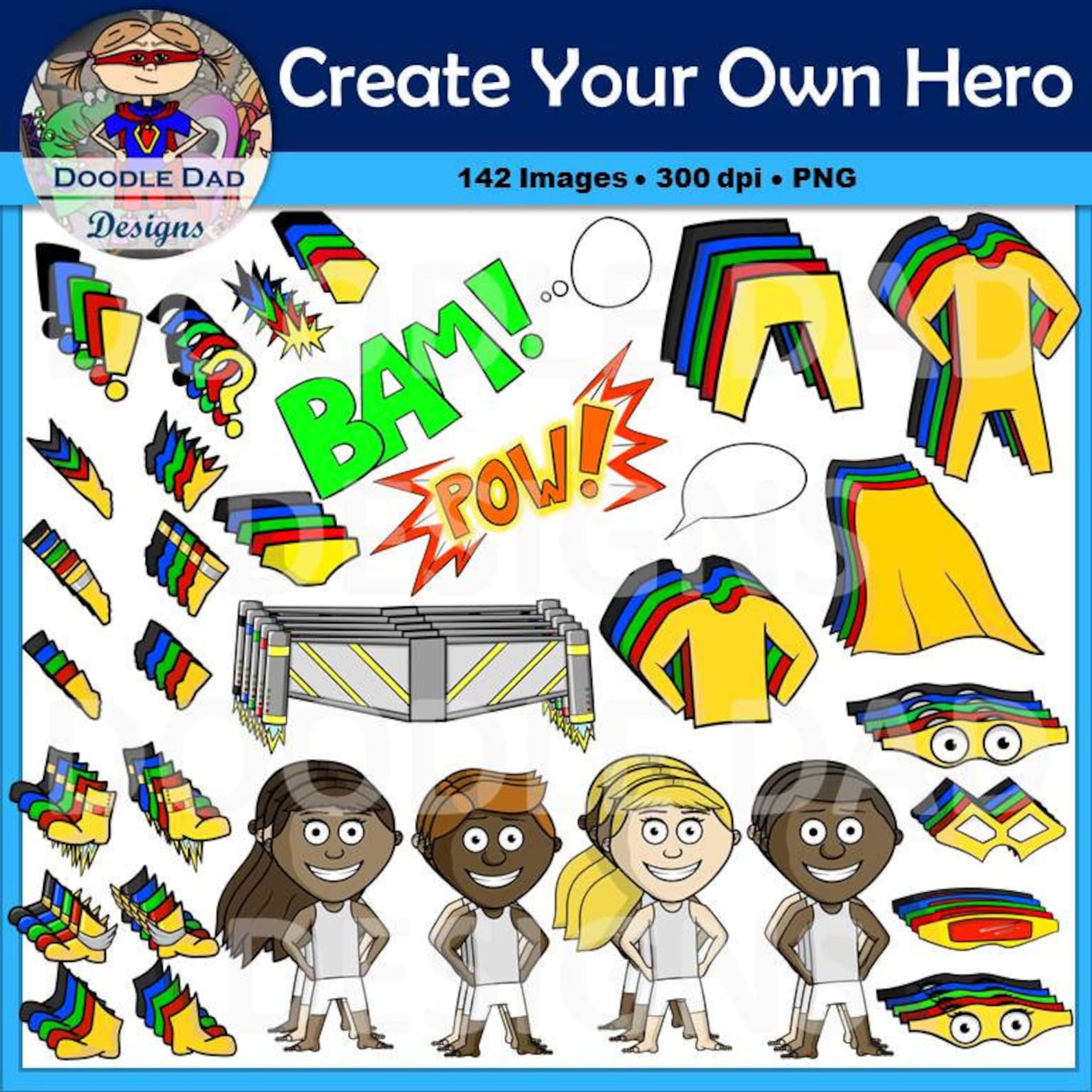 Create Your Own Superhero Clip Art (customize, Build, Dress-up ...