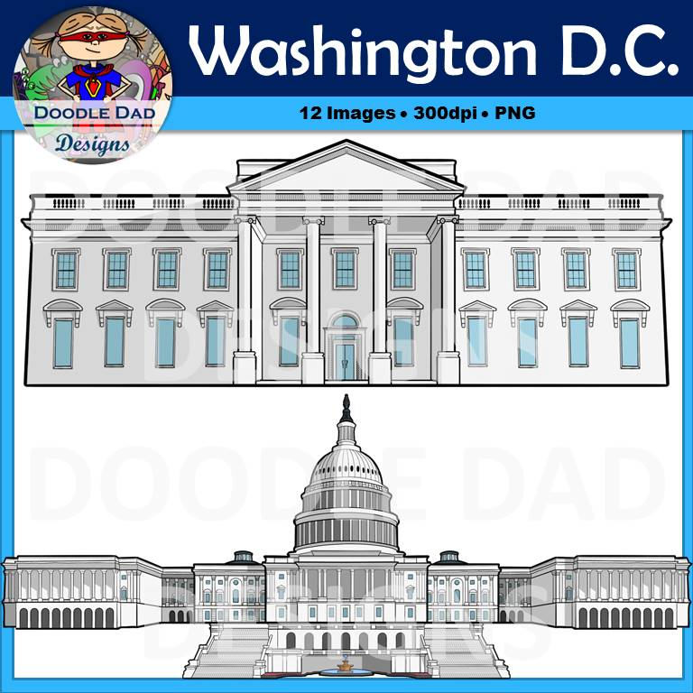 Washington D.C. Clip Art (capitol Building, Washington Monument, White ...