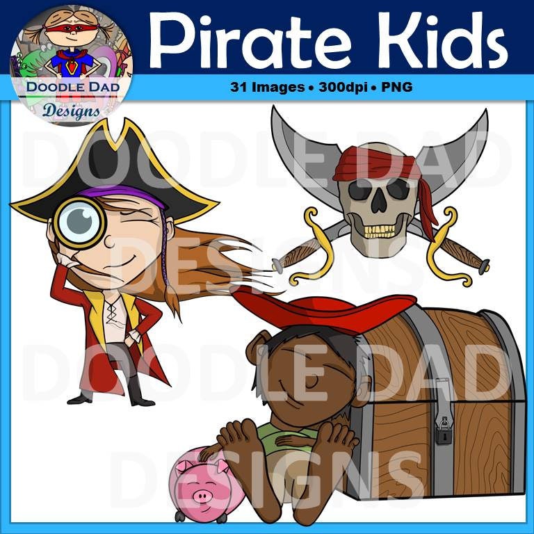 Pirate Kid Clip Art (treasure, Ship, Skull, Sword, Boat,) - Etsy