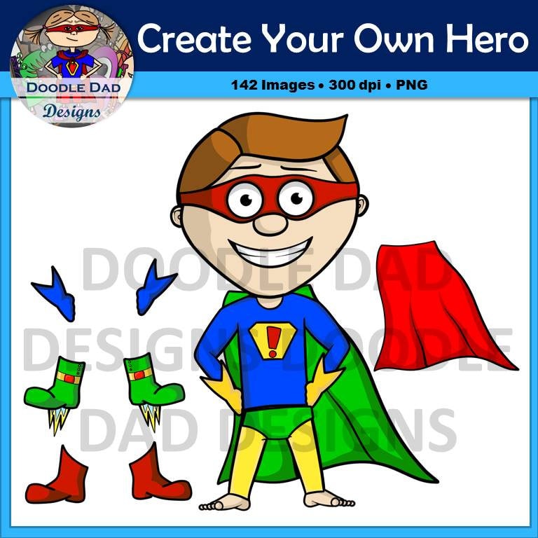 Create Your Own Superhero Clip Art (customize, Build, Dress-up ...