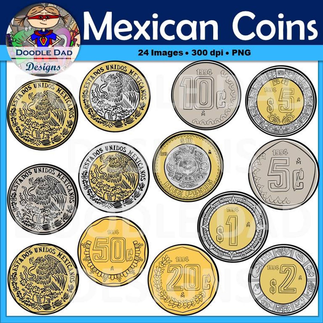 Mexican Coins Clip Art (pesos, Centavos, Cents, Dollars, Money ...