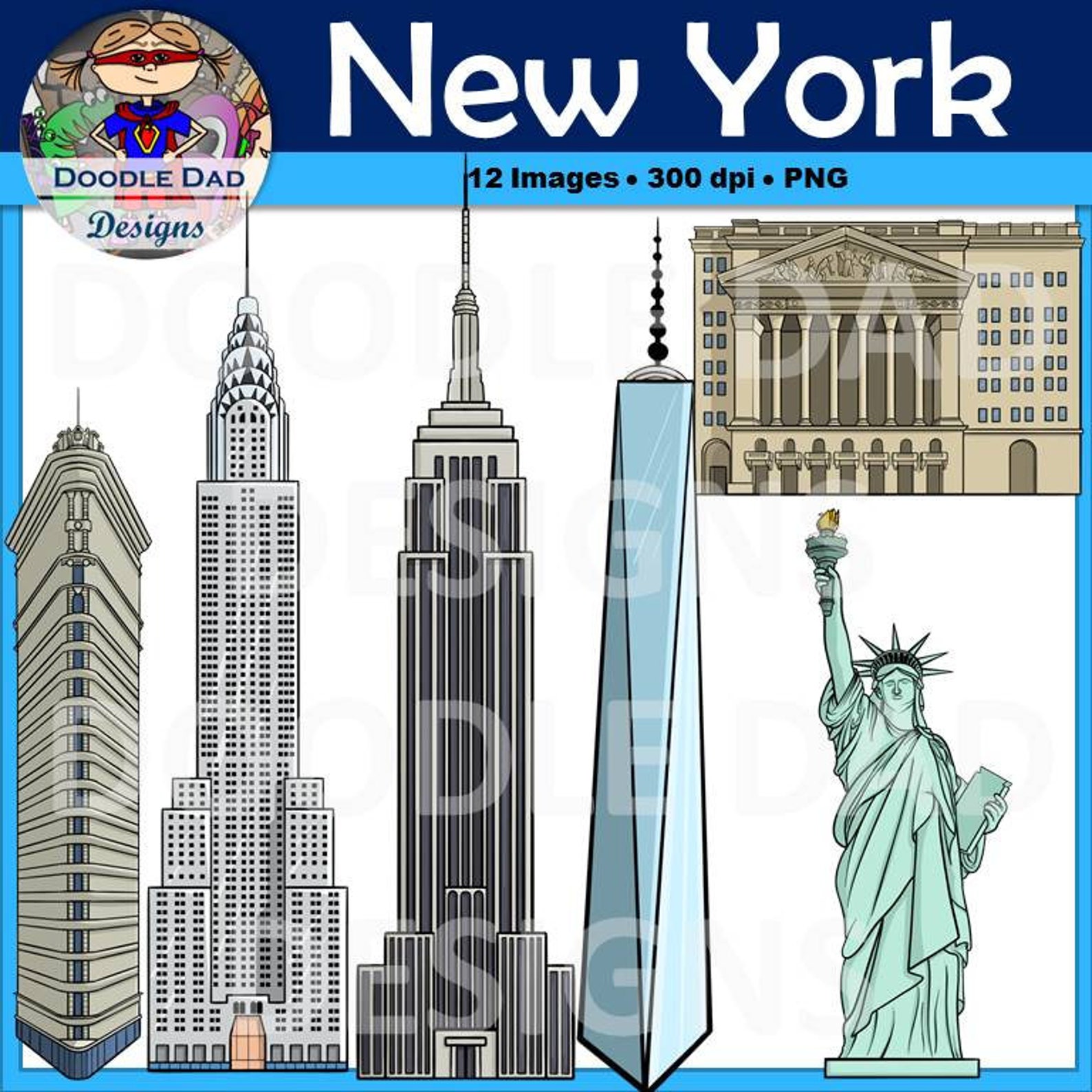New York City Clipart (skyscraper, City, Building, Statue of Liberty ...