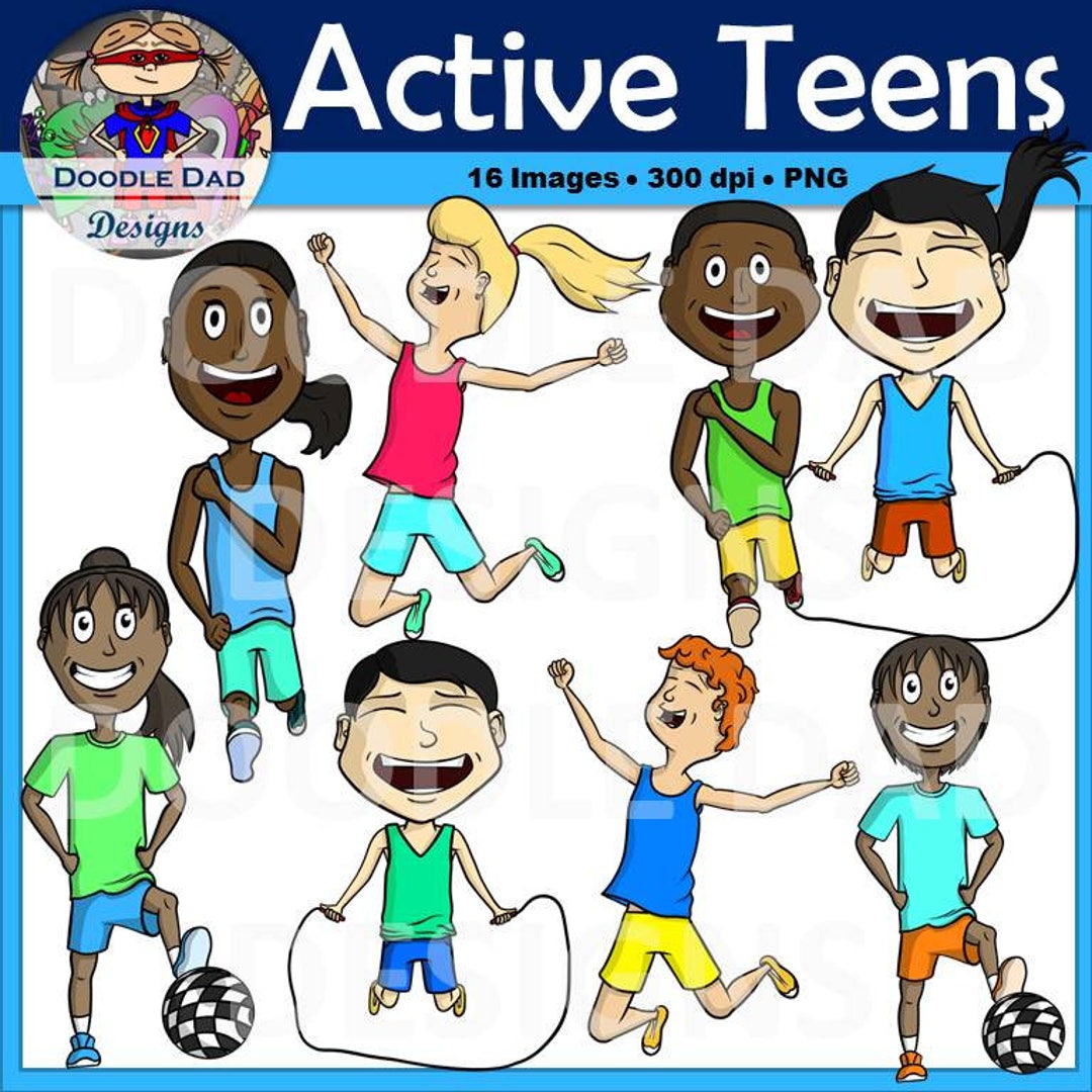 Active Teens Clip Art (jumping, Running, Action, Soccer, Physical ...