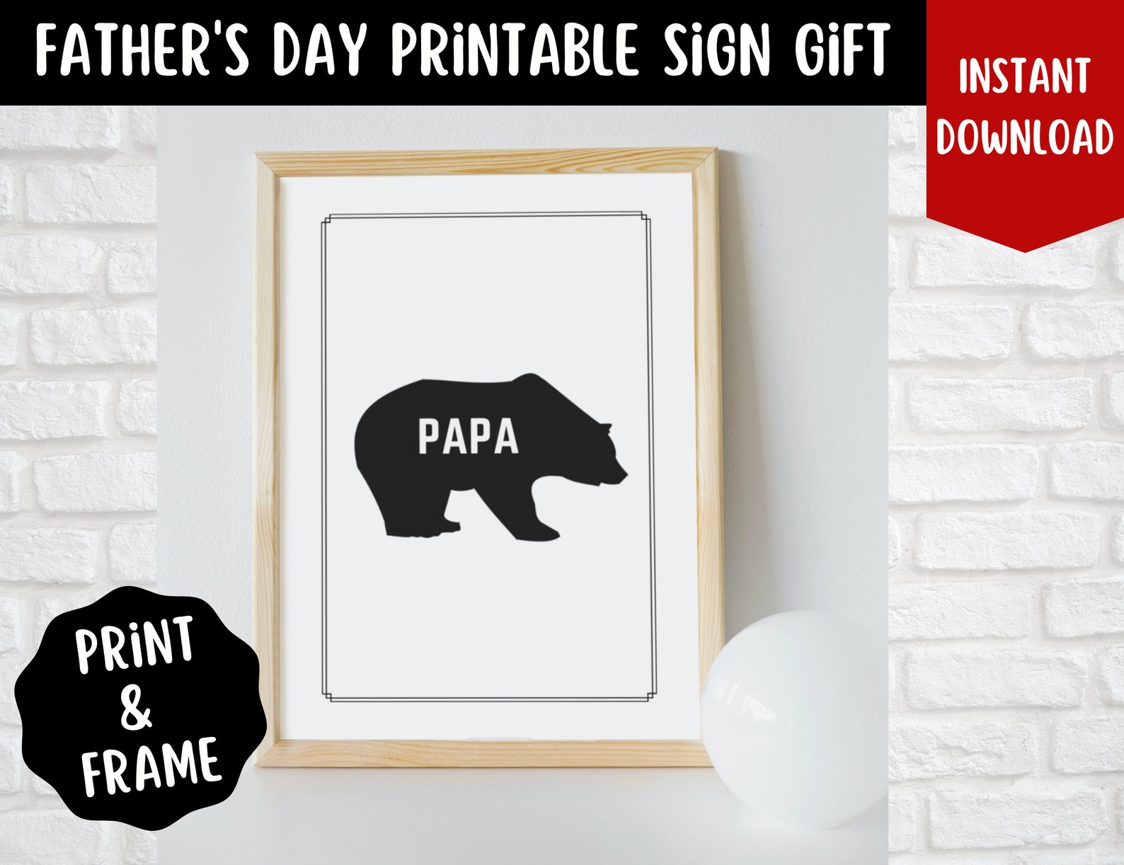 Papa Bear Printable Father's Day Sign Gift, Fathers Day Gift, Fathers ...