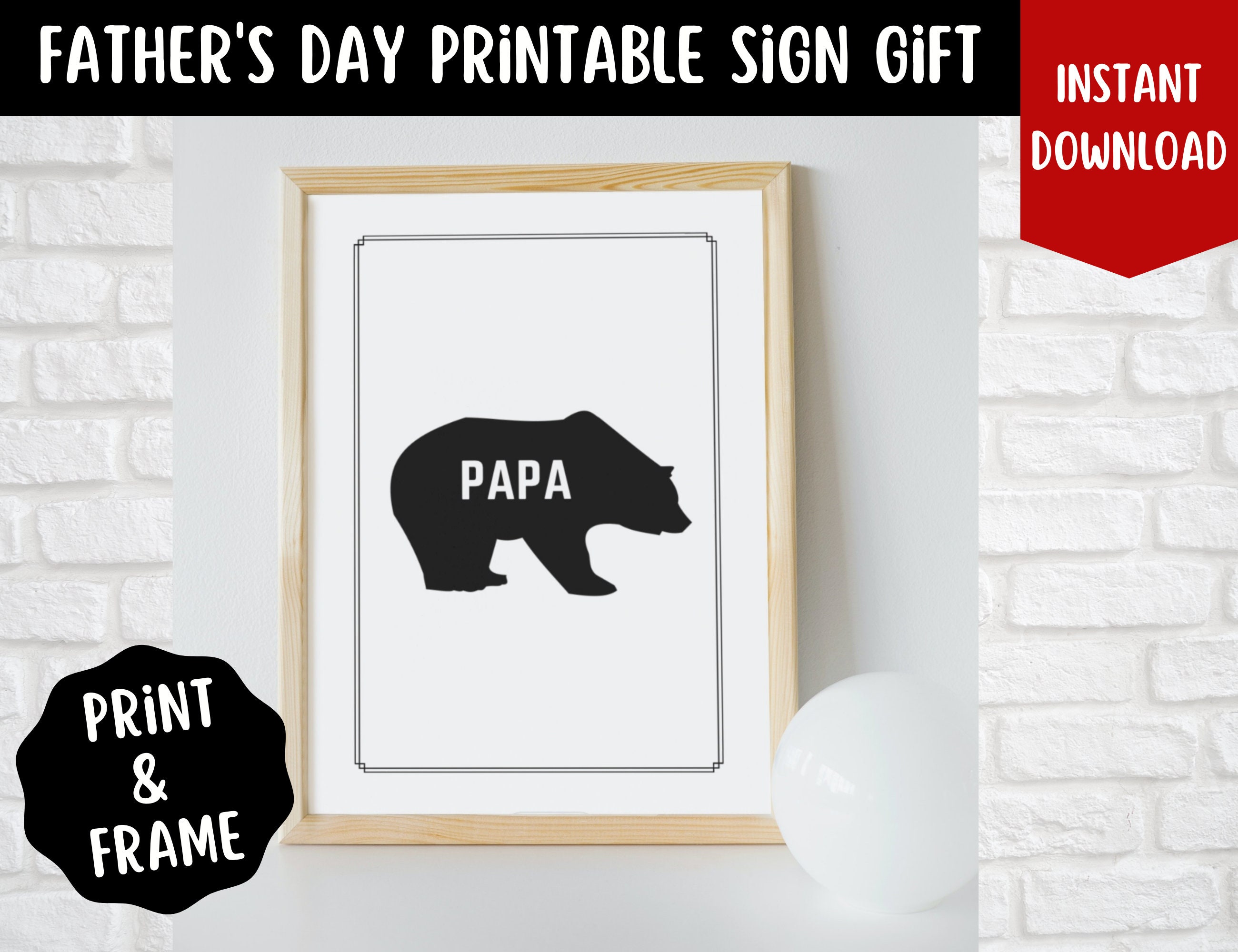 Papa Bear Printable Father's Day Sign Gift, Fathers Day Gift, Fathers ...