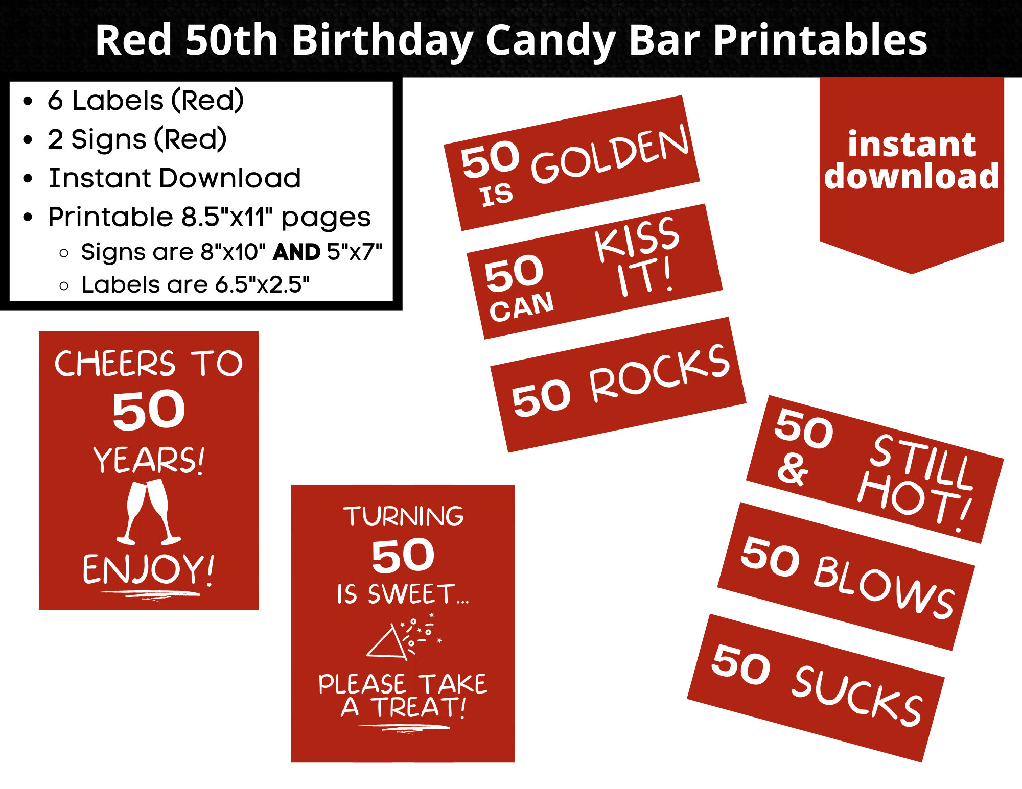 Red 50th Birthday Candy Bar Labels and Signs Birthday Party - Etsy