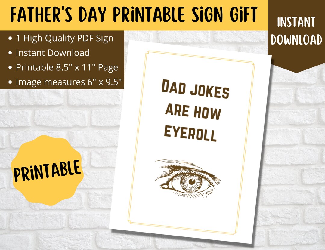 Dad Joke Eyeroll Printable Father's Day Sign Gift, Fathers Day Gift ...