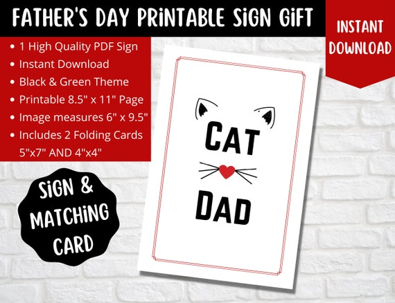 Cat Dad Printable Father's Day Sign and Card Gift Fathers - Etsy